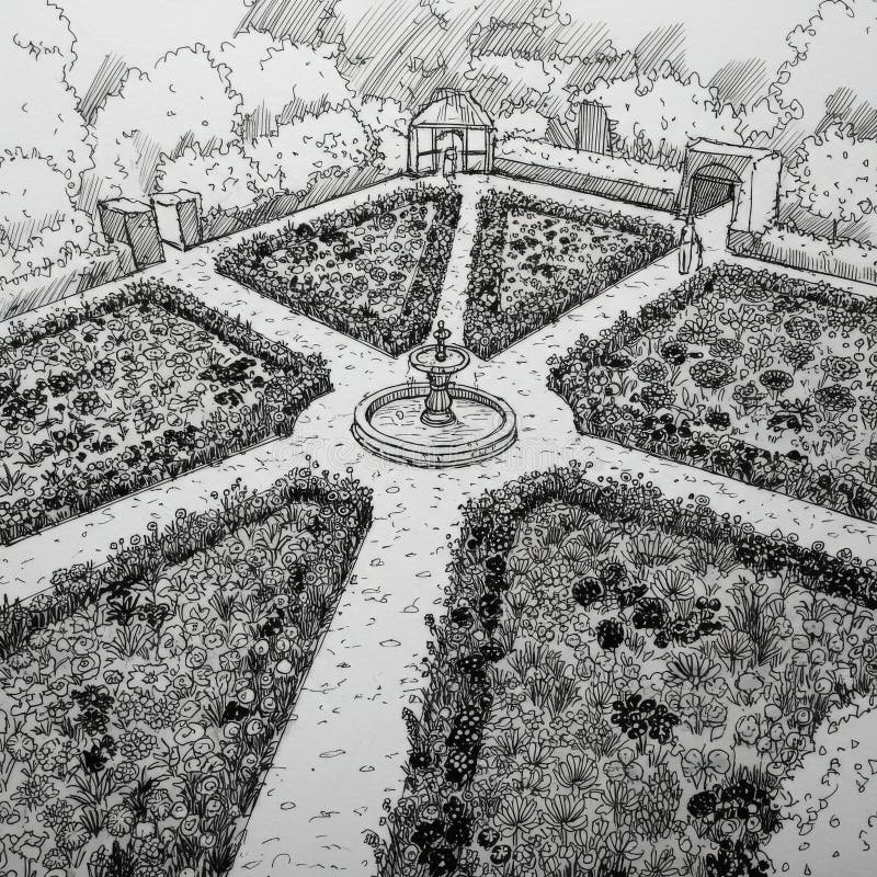 Geometric Garden Design Plan: Black and White Aerial View Stock ...