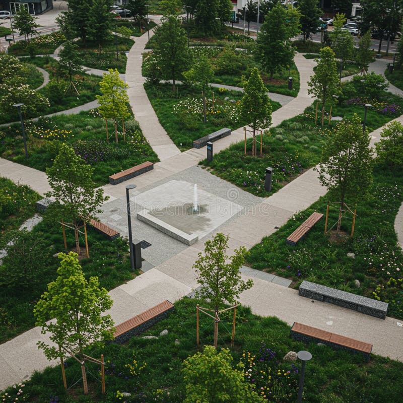 Geometric Garden Layout Featuring Intersecting Stone Pathways ...