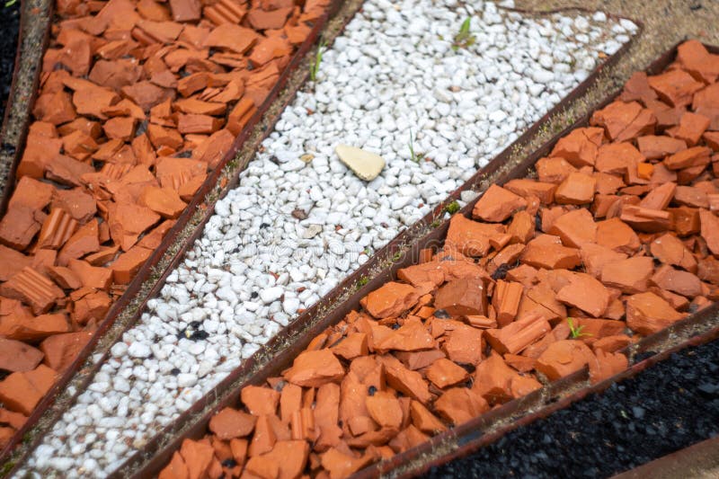 Geometric Garden Path with Red and White Stones Stock Photo - Image of ...