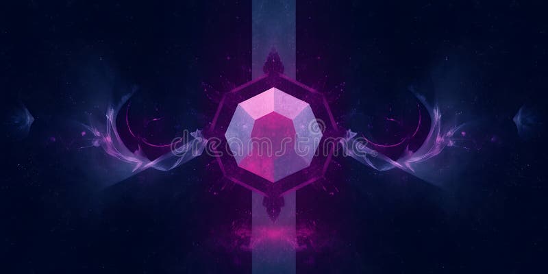 A Geometric Gem Surrounded by Purple Energy on a Dark Blue Gradient ...