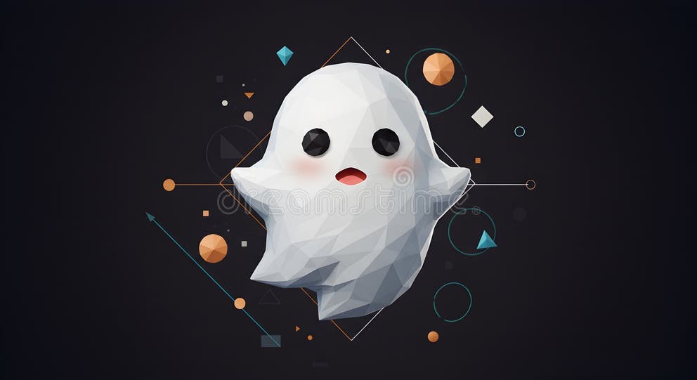 Geometric Ghost Character with Abstract Design Elements on Dark ...