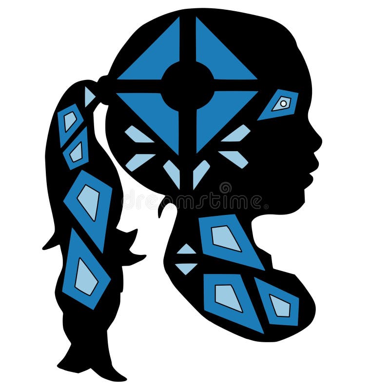 Geometric Girl Silhouette with Blue Abstract Patterns Stock ...
