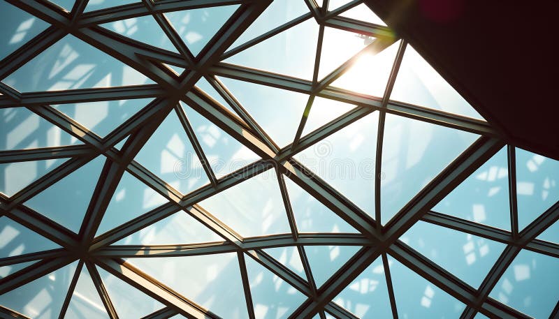 Geometric Glass Ceiling with Sun Flare and Triangle Design Stock ...