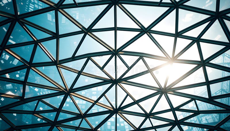 Geometric Glass Roof with Sunburst in Modern Architecture Stock ...