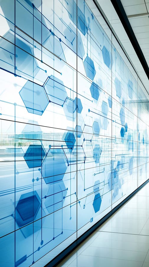 Geometric Glass Wall Displaying Hexagonal Network Pattern, Representing ...
