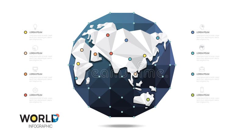 Geometric Globe Vector World Map Template With Infographic Elements