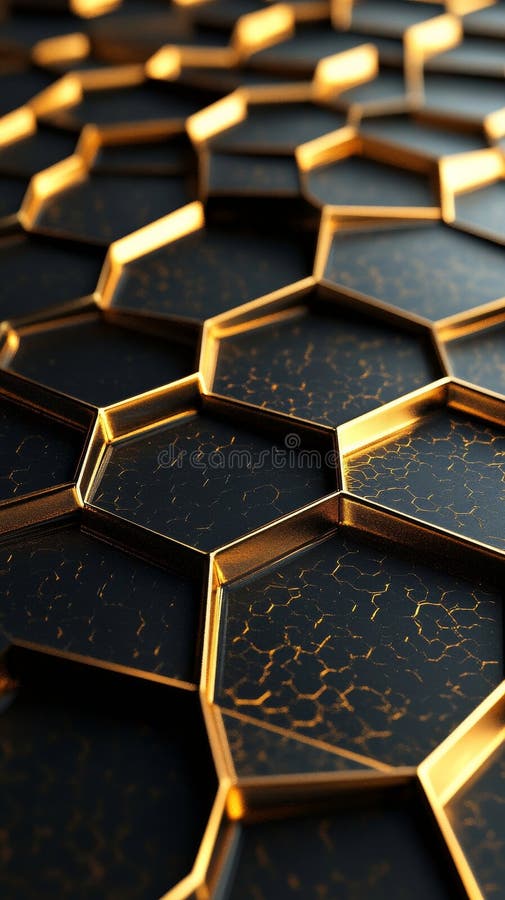 Geometric Gold and Black Honeycomb Pattern, Abstract Background. Luxury ...