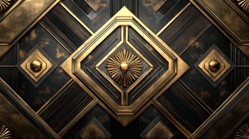 Geometric Gold and Black Metal Pattern Design Stock Illustration ...