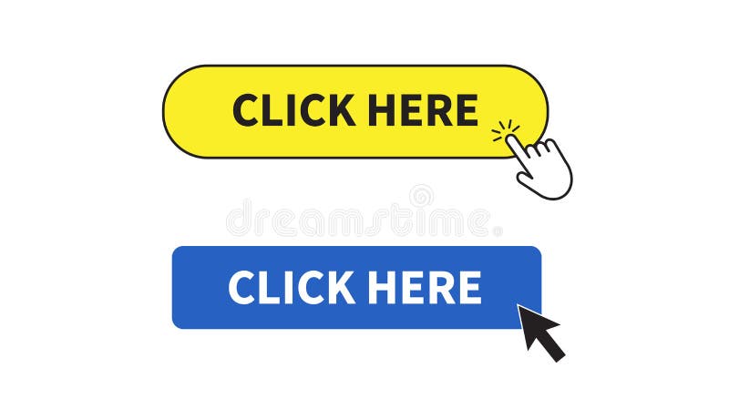 Click Here Button on White Background. Click Here Button Set Vector ...