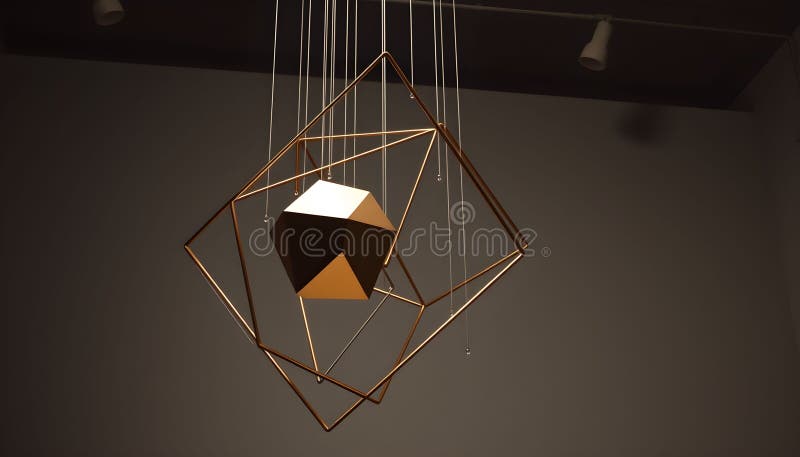 Geometric Gold Hanging Lamp Installation Stock Illustration ...