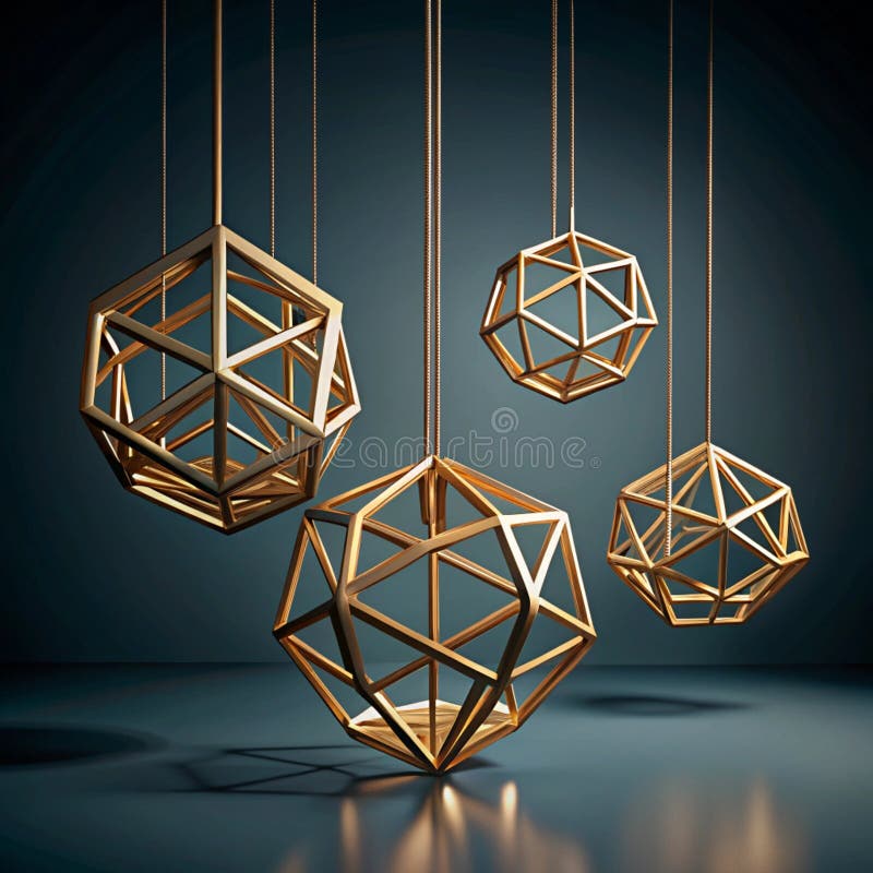 Geometric Gold Hanging Lights Against a Dark Background Stock Photo ...