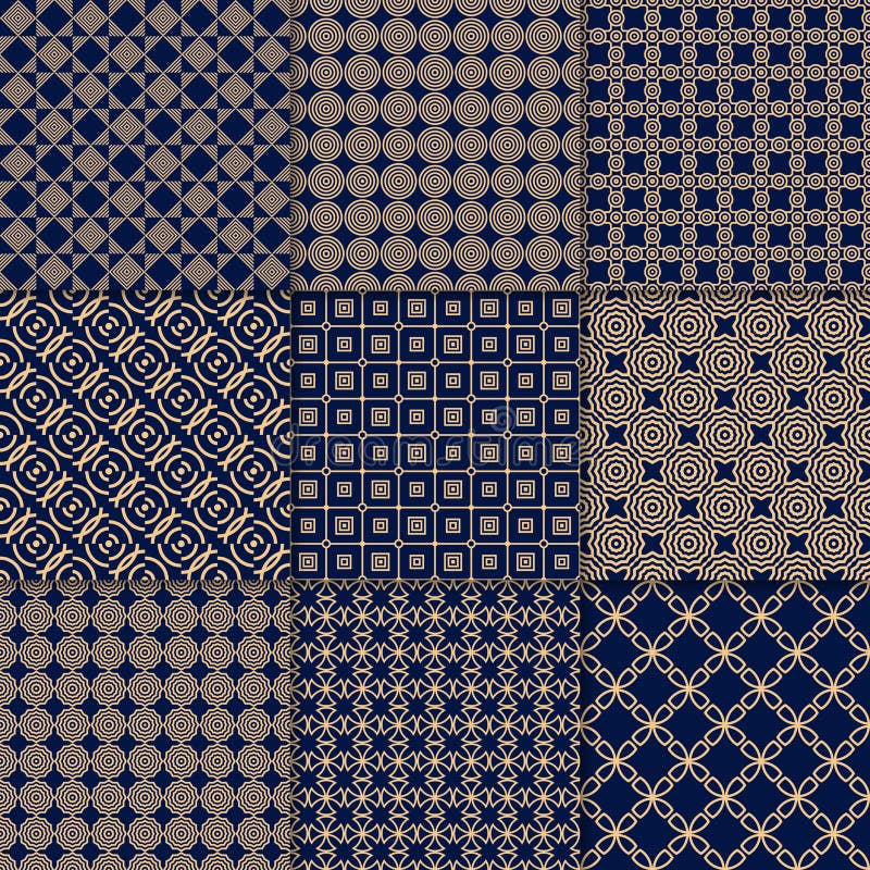 Geometric Golden Blue Abstract Seamless Patterns Stock Vector ...