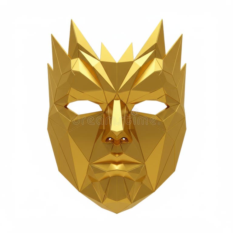 A Golden Geometric Mask with Sharp Crown Like Projections on a White ...