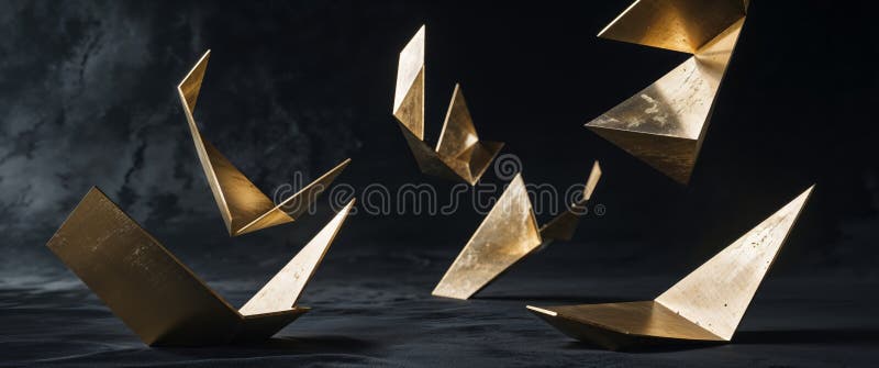 Geometric Golden Shapes on Dark Background. Stock Photo - Image of ...