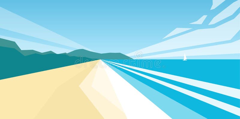 Vector Illustration: Geometric Graphic Summer Landscape with Ocean ...