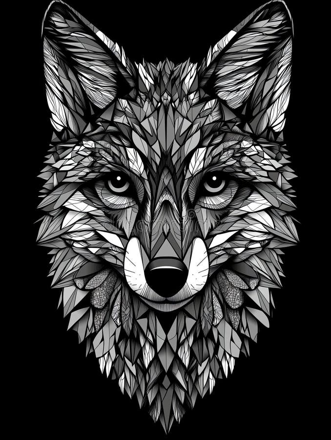 Geometric Grayscale Fox Portrait Stock Illustration - Illustration of ...