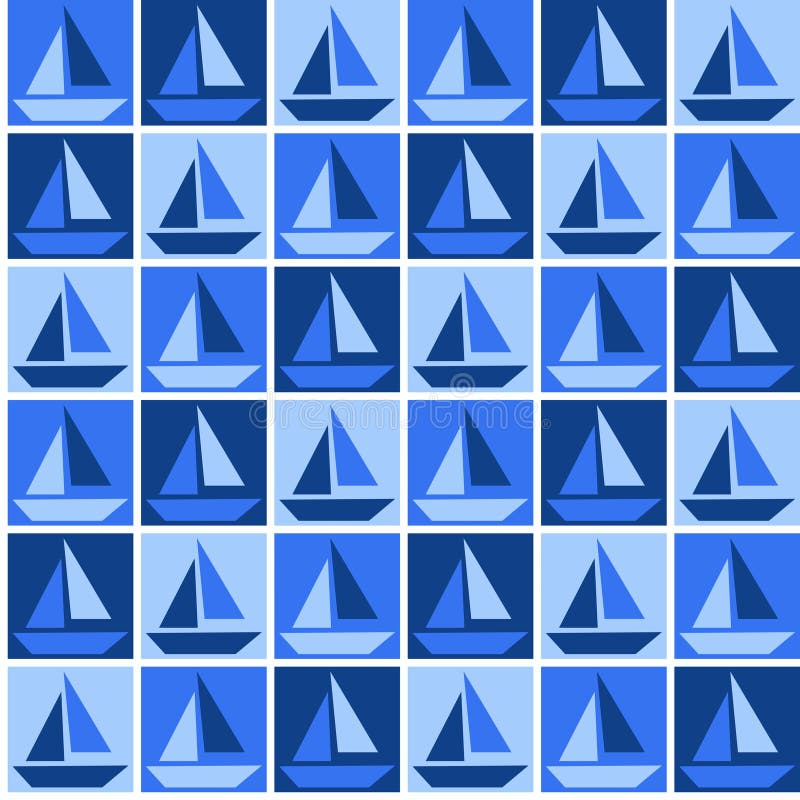 Geometric Grid Seamless Pattern with Sailboat, Good for Kids Stock ...