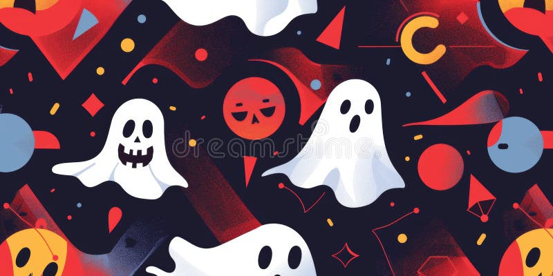 Geometric Halloween Background with Modern Ghost Figures Stock ...