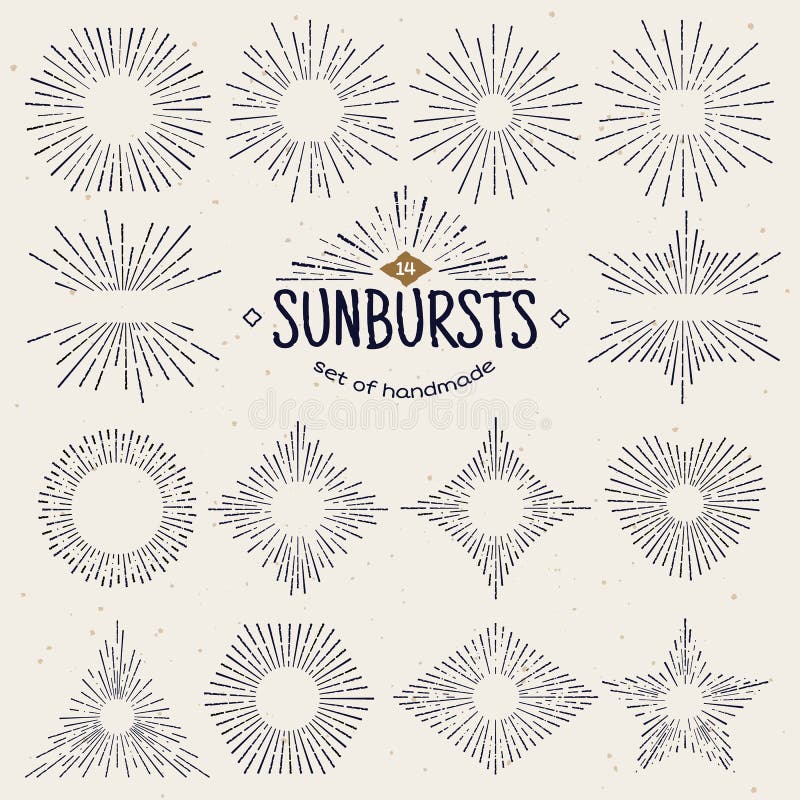 Geometric Hand Drawn Sunburst, Sun Beams in Different Forms. Stock ...