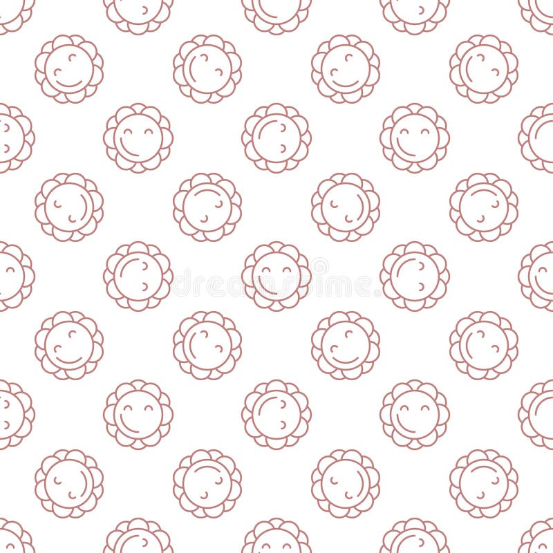 Geometric Happy Groovy Flower Vector Outline Seamless Pattern Stock ...