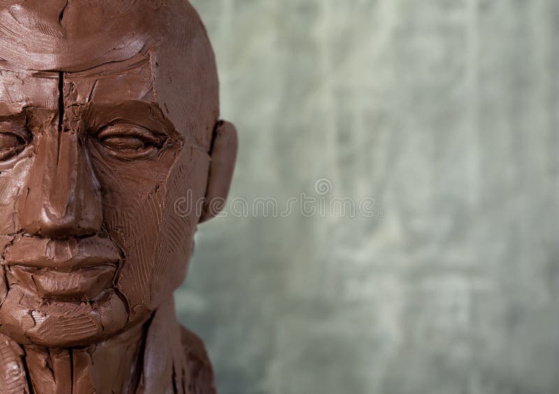 Geometric Head Sculpture Model Made from Red Clay with Copy Space ...