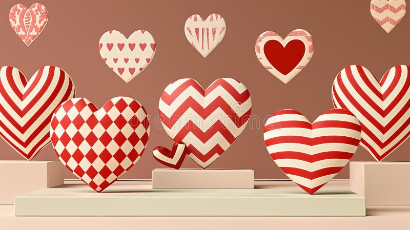 Geometric Heart Art Display: Red, White Patterns in Modern Design Stock ...