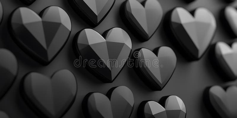 Geometric Heart Background Black Low Poly Hearts Texture Stock ...