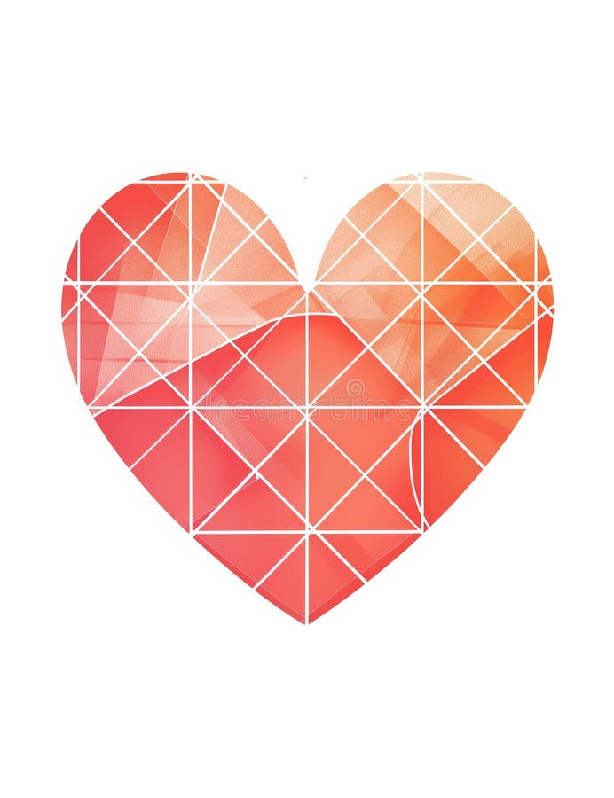Geometric Heart Design with Red and Orange Hues and White Lines Forming ...