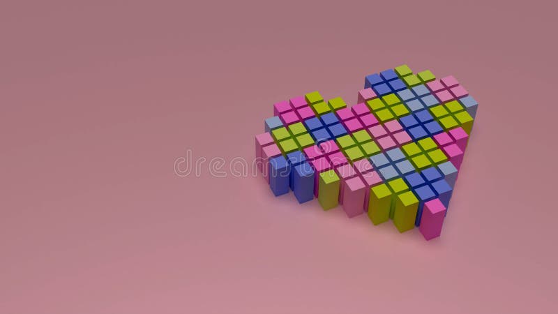 Geometric Heart Divided in Pixel Blocks Over Pink Background Stock ...