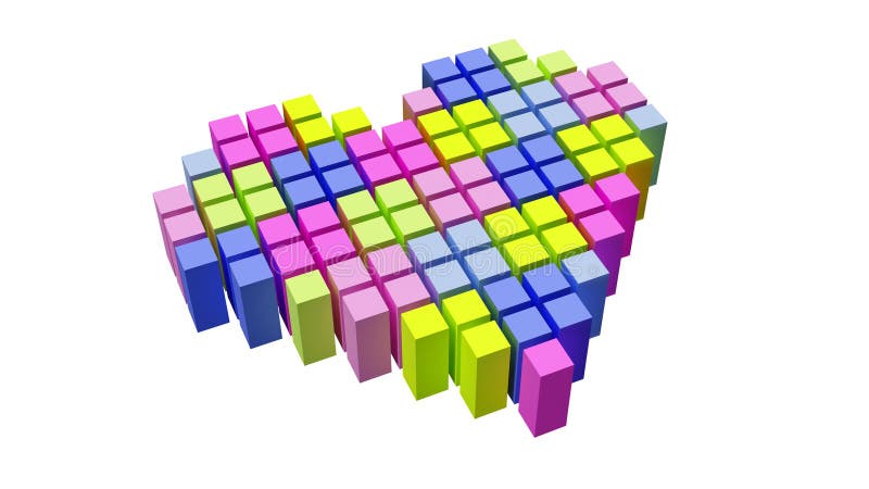Geometric Heart Divided in Pixel Blocks on Pastel Colors Over White ...