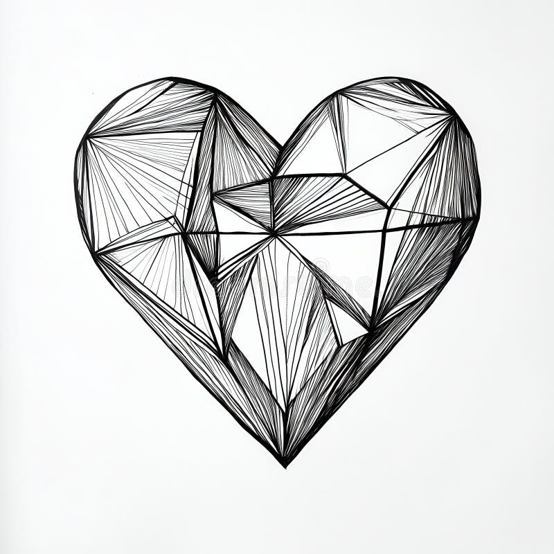 A Geometric Heart Illustration Made with Intersecting Black Lines ...
