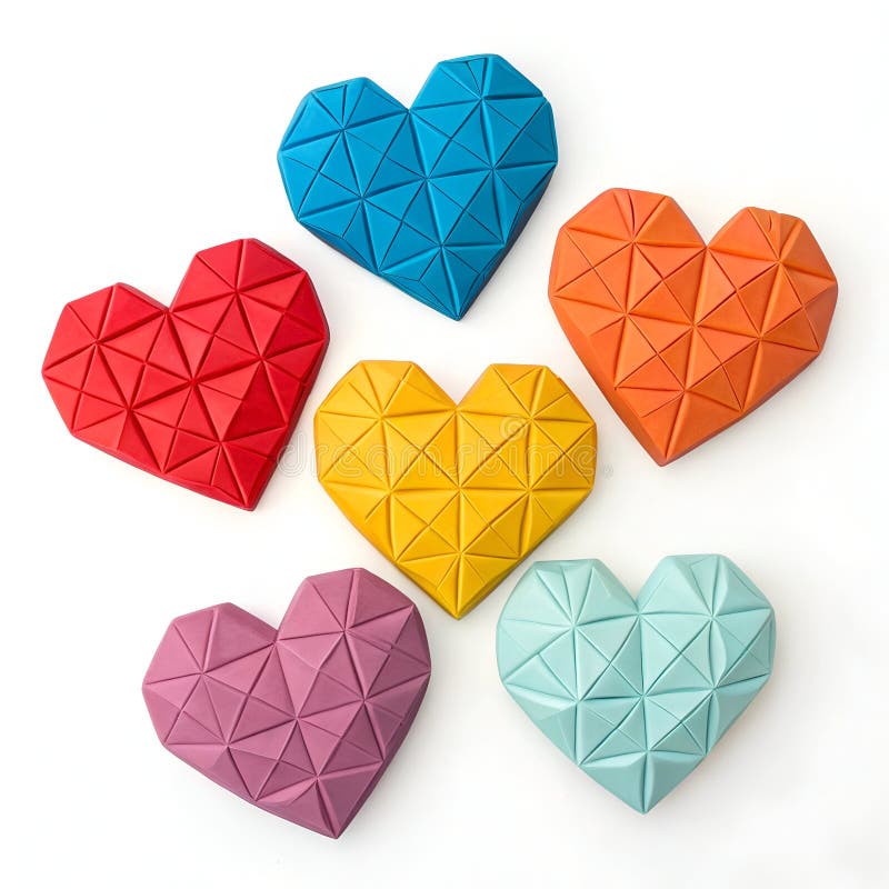 "Geometric Hearts in Different Colors Isolated on White Background ...