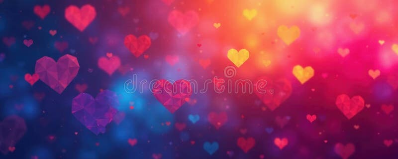 Geometric Hearts Offset Grid, Vibrant Color Gradient Backdrop, Clean ...