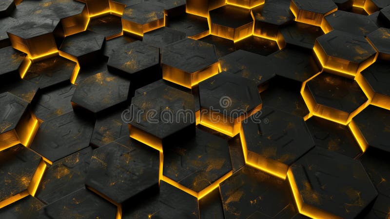 Geometric Hexagonal Patterned Surface Glowing Golden Light Stock Photos ...