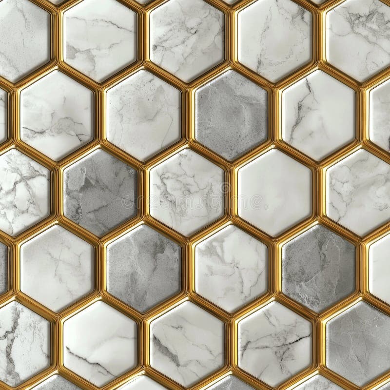 Geometric Hexagonal Tile Pattern Featuring Metallic Accents on a ...