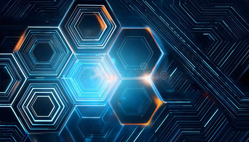 Geometric Hi-tech Patterns with Interconnected Hexagons and Glowing Elements Stock Illustration ...