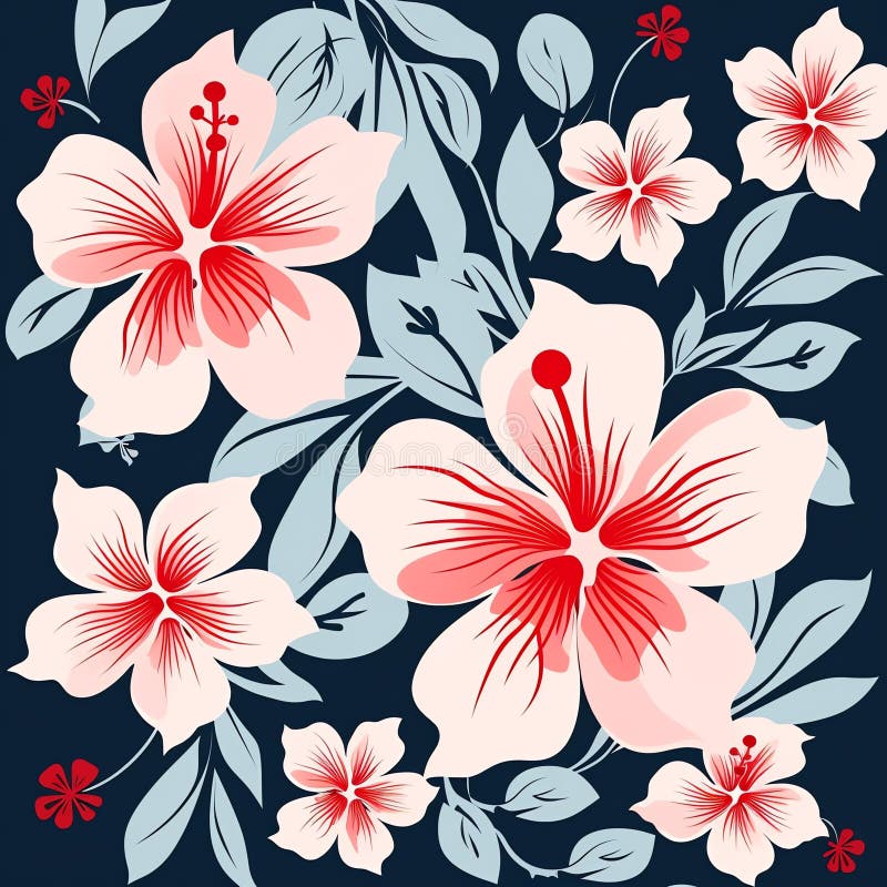 Geometric Hibiscus Flowers Background Pattern Wallpaper Vector Stock ...