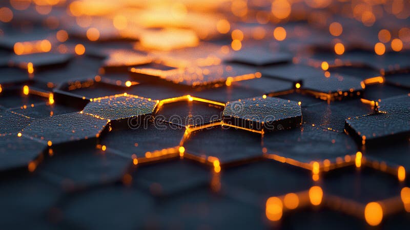 Geometric Honeycomb Pattern with Glowing Edges and Bokeh Effect in Warm ...