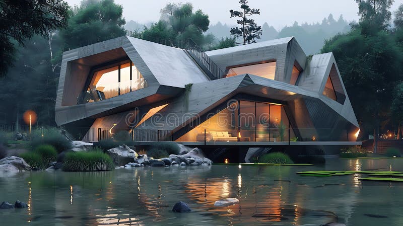 Geometric House with Unique Architecture Stock Illustration ...