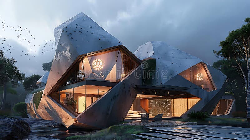 Geometric House with Unique Architecture Stock Illustration ...