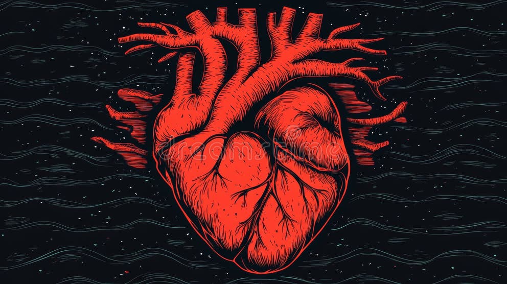 Geometric Human Heart, Red Shading on Dark Background, Vector Art ...