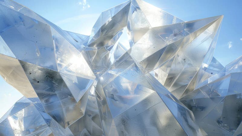 A Geometric Ice Sculpture Reminiscent of a Crystal with Sharp Edges and ...