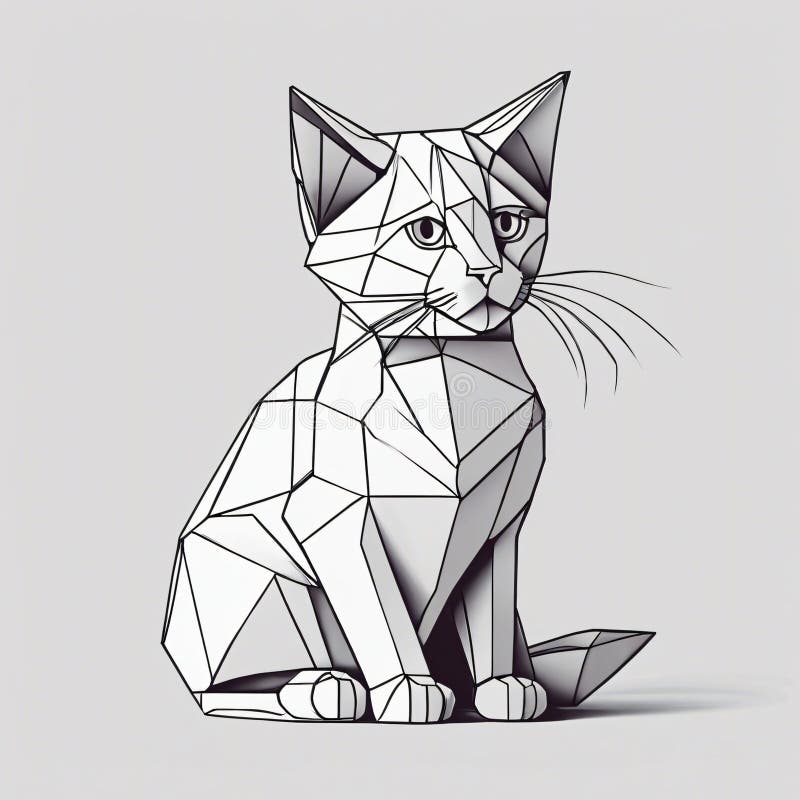 Geometric Illustration of a Cat with Polygonal Lines and Shapes. AI ...