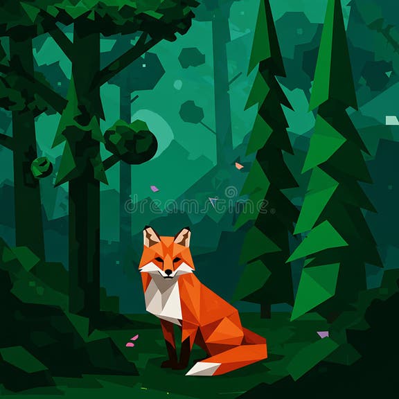 Geometric Illustration of a Fox in a Forest Setting. the Fox is ...
