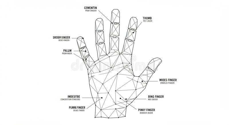 Geometric Illustration of a Human Hand Using Triangular Wireframe ...