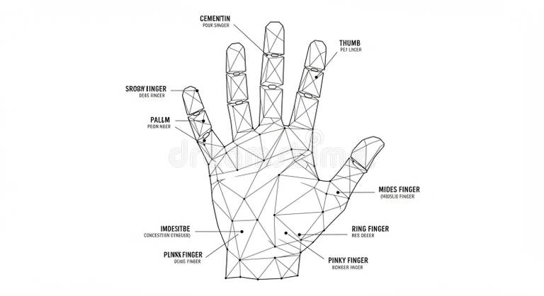 Geometric Illustration of a Human Hand Using Triangular Wireframe ...