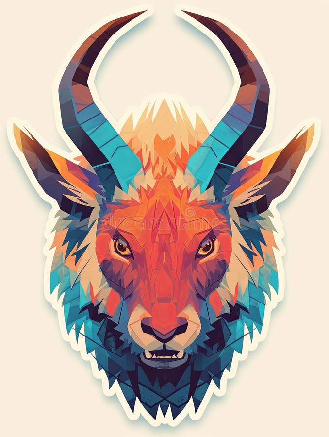 Geometric Illustration of a Stylized Goat Head with Vibrant Colors and ...