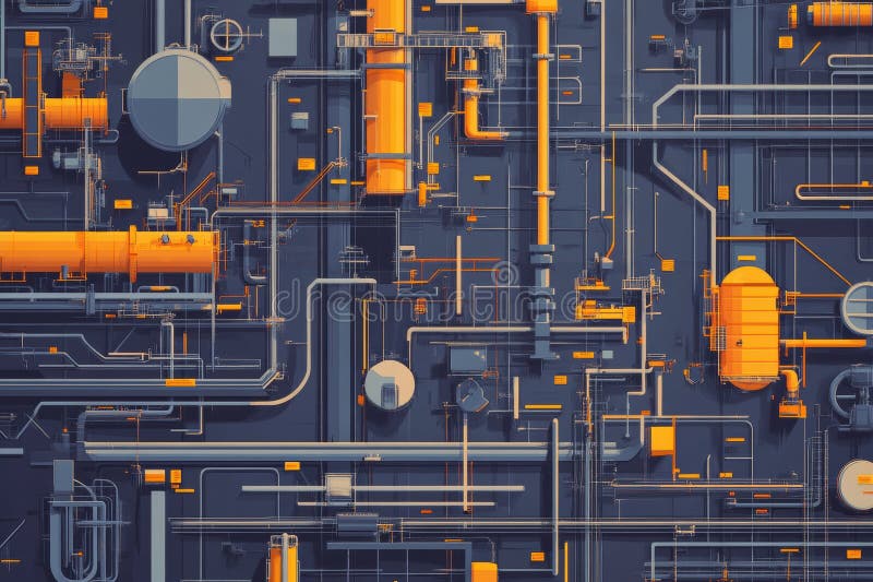 Geometric Industrial Pattern of Oil Tanks and Pipes Highlighting a ...