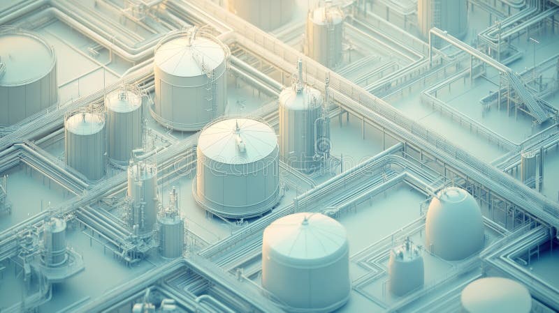 Geometric Industrial Pattern Showcasing Oil Tanks, Pipes, and Rigs in a ...