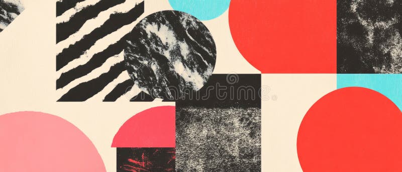 Geometric Ink Patterns with Bright Red Shapes and Contrasting Textures ...